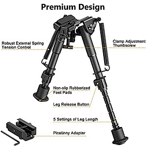 CVLIFE 6-9 Inches Picatinny Bipod Adjustable Spring Return with Picatinny Adapter
