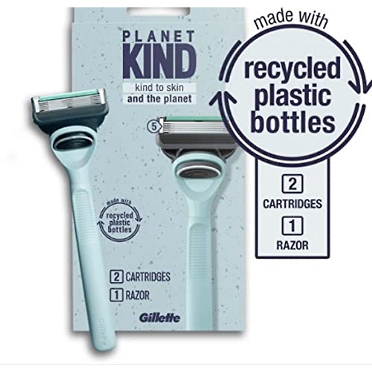 Gillette Planet Kind 5-Blade Razor Kit 1 Handle + 2 Cartridges