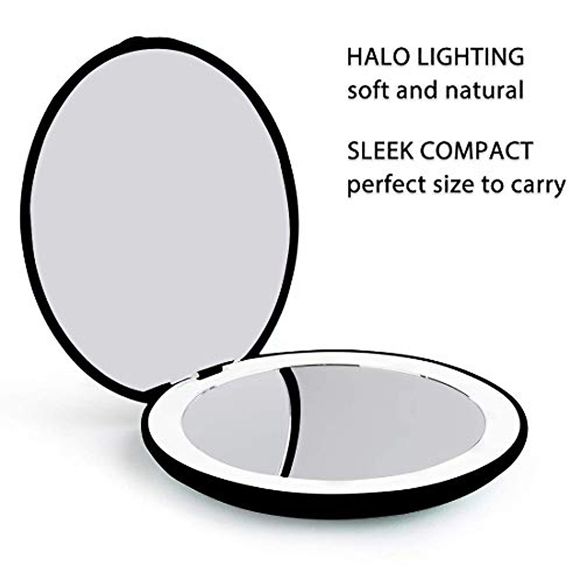 Milishow Travel Mirror with LED Lighted, 1x/10x Magnification Compact Mirror with Light, 2-Sided Illuminated Folding Round Mirror, Handheld Pocket Makeup Mirror