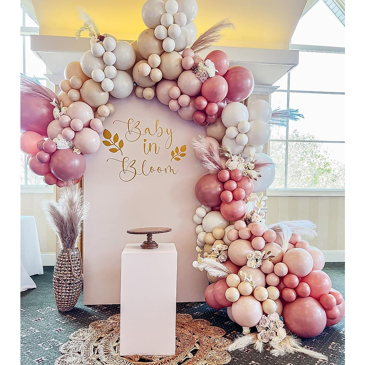 Boho Pink Balloon Garland Arch Kit,Double-stuffed Pastel Pink White Sand Blush Balloons for Birthday Bridal Baby Shower Wedding Party Decorations