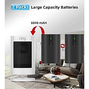 Ring Rechargeable Battery 2pack, Replacement Battery for Ring-Doorbell Camera 1/2, Spotlight Camera and Stick Up Camera (2 Pack 6040mAh 3.65V)