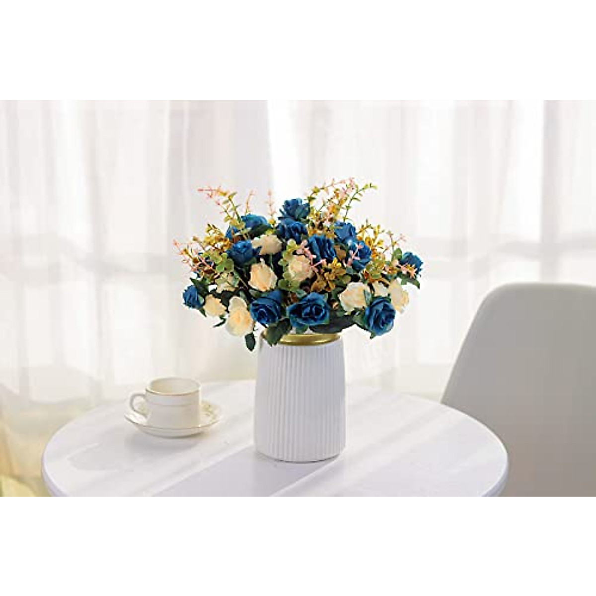 Moomass Artificial Flowers,2 Packs of Artificial Roses.24 Little Rose Silk Flowers. Plastic Flowers,Plants for Home Hotel Wedding Christmas Tables Decorations.Cemetery Flowers Dark Blue