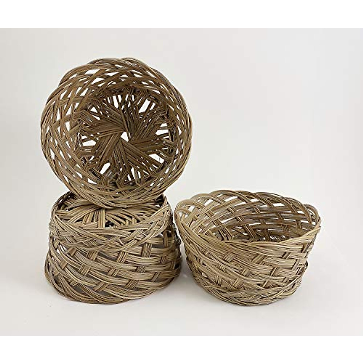 CalCastle Round Gift Baskets, Woven Bread Roll Baskets, Food Serving Baskets, Natural Coco Midrib Material (7" - 3 PCS)