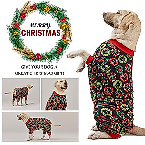 LovinPet Dog Christmas PJS Large Size Dog: Long Sleeve Shirt for Dog, Holiday Dog Costume, Lightweight Pullover Joy Holiday Wreaths Black Prints Large Dog PJ's Pitbull Clothes Christmas Outfit Large