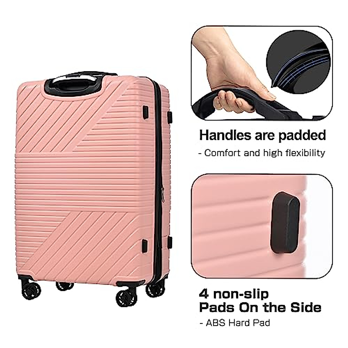 Merax Luggage Sets 3 Piece Suitcases Set ABS Expandable 8 Wheels Spinner Suitcase, TSA Lock Travel Luggage For Man And Women (Pink)