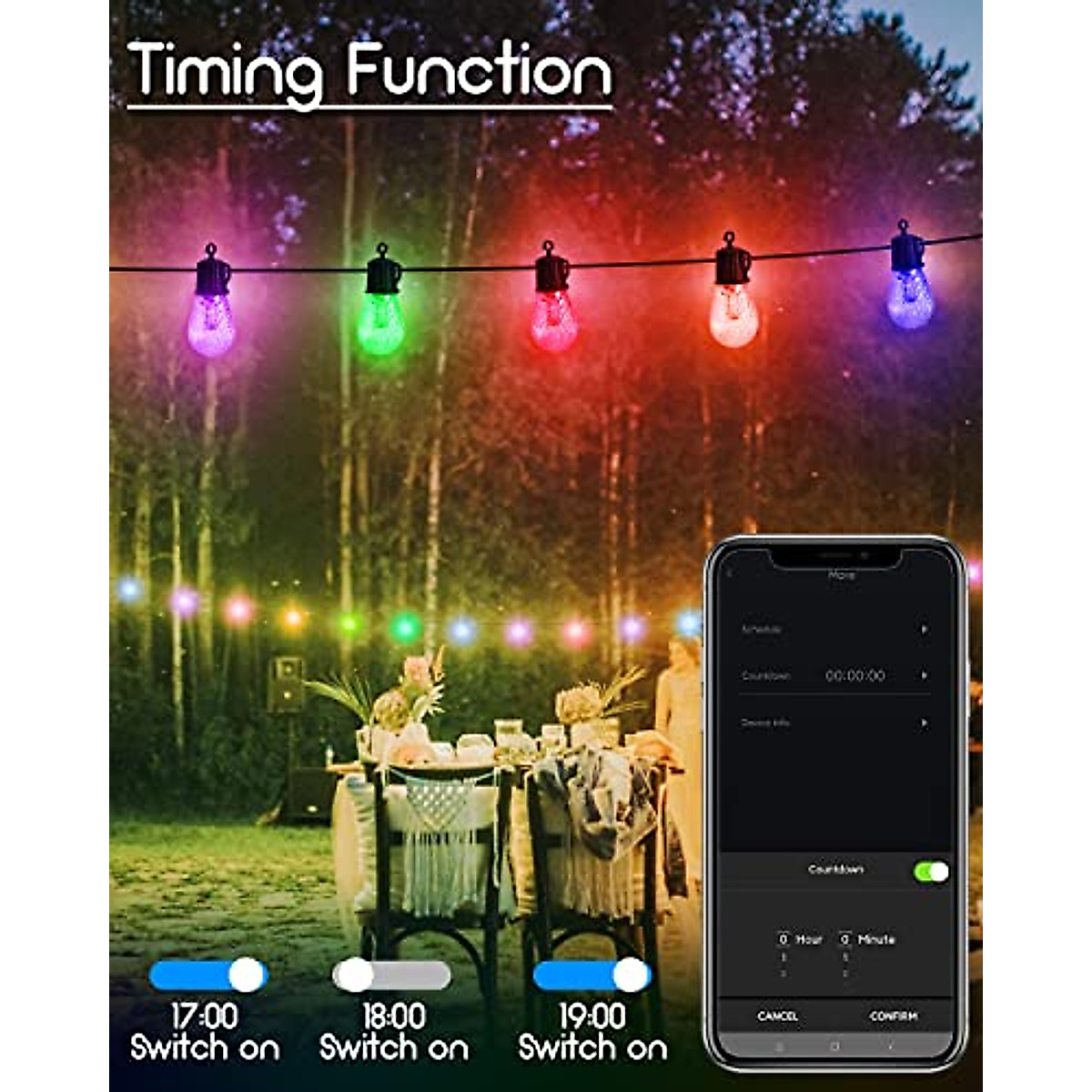 Solar Patio Lights Outdoor Waterproof, 48 FT Solar String Lights Dimmable, Timer, APP&Remote, String Lights for Outside Solar Powered Outdoor Solar String Lights for Yard, Backyard, Garden Decor