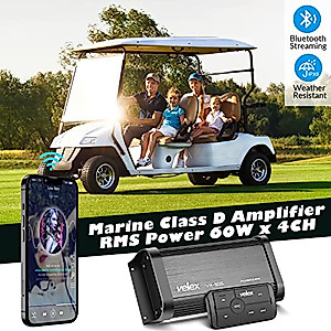 Marine Bluetooth Amplifier Waterproof Class D Amp UTV Amp 4 Channel with Controller for Boat Golf Motorcycle Hidden Installation