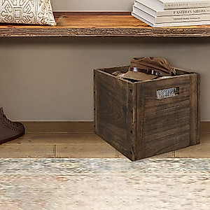 NC Luneodoki Wooden Decorative Storage Cube Boxes with Handles, 11” x Large Baskets For Shelves, Stackable Containers Organizing Bins Toy, Clothes, Books, Office, Rustic Brown