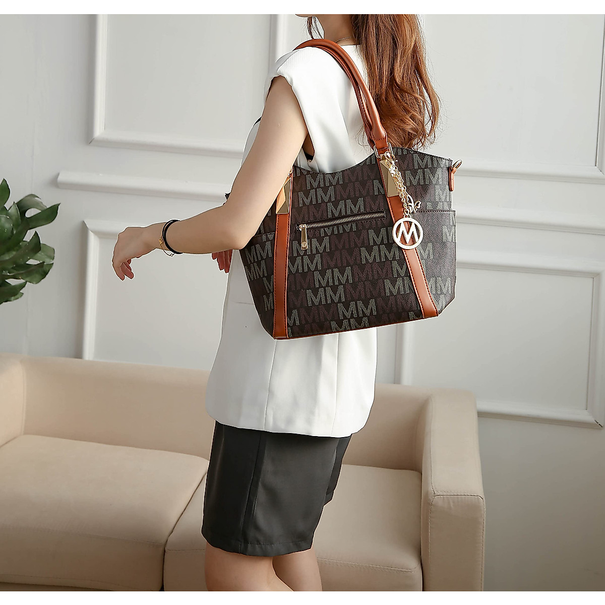 MKF Collection Signature Tote Bag for Women, Vegan Leather Handbag, Crossbody Top-Handle Ladies Shoulder Bag Purse By Mia K