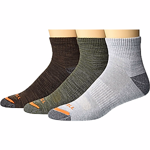 Merrell Unisex Adult Mens And Women's Mid Weight Hybrid Hiker - 3 Pair Pack Moisture Wicking Arch Support Casual Sock, Olive Heather, Large-X-Large US