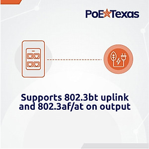 PoE Texas 4 Port Inwall Gigabit PoE Extender - Power Over Ethernet in-Wall Switch Plate with IEEE 802.3bt Uplink & Full Passthrough VLAN, Extend WiFi Access Point, Computer Network, VoIP & More