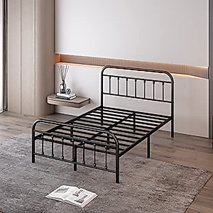 NEW JETO Classic Black Carbon Steel Bed Frame - Structurally Stable Thicken and Bold Metal Bed Frame with Headboard, Strength Bearing Platform Bed Frame Suitable for Bedrooms, Hotel and Resort