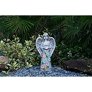 TOMBABY Solar Angel Figurine Garden Outdoor Statue, Polyresin Angel Art for Patio Lawn Yard Porch Gift Holiday Decoration