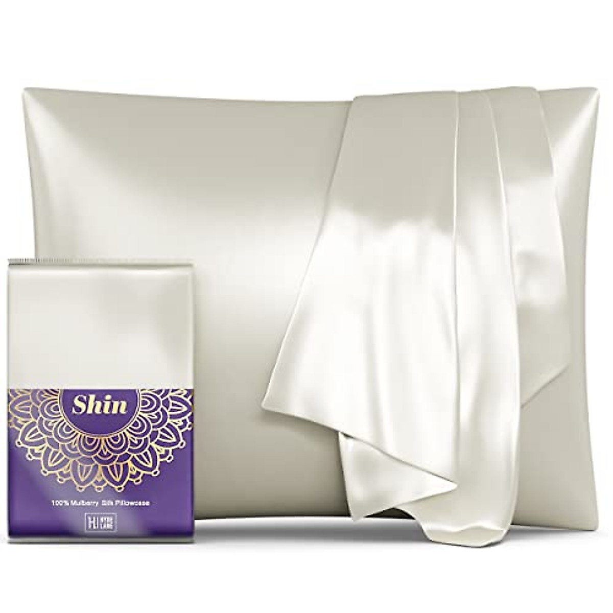 HYDE LANE 25 Momme 100% Pure Mulberry Silk Pillowcase for Hair and Skin with Hidden Zipper, Both Side Grade 6A Silk, Luxury Smooth and Soft,Real Silk Pillow Case, 1pc Queen 20''x30'',Ivory White