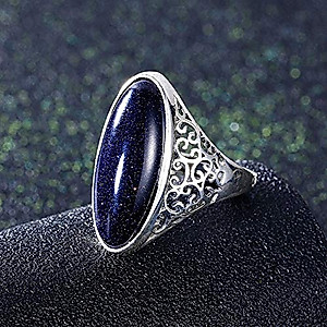 Blue Sandstone Ring Plated 925 Silver (Black, 8)