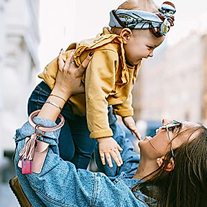 Adorve Key Ring Bracelets Card Holder PU Leather Tassel Round Key Chain Wristlet Bangle Keychain with Wallet for Women Girls, Pink