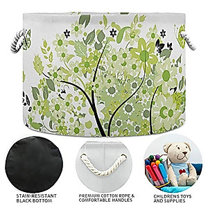 Large Round Storage Basket - Summer Tree Butterfly Canvas Round Storage Basket Toy Storage Bin for Kid's Toy Box & Laundry,Nursery Hamper