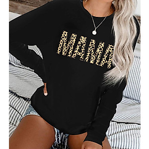 EGELEXY Mama Sweatshirts Women Embroidery Mom Life Blouse Mama Crewneck Pullover Long Sleeve Tops Black