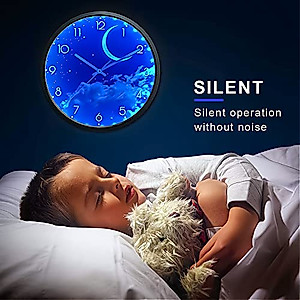 OCEST Night Light Wall Clock for Bedroom, 12 Inch Silent Battery-Operated LED Wall Clocks for Living Room/Kitchen, Glow in The Dark Large Digital Display Wall Clock Kids Birthday Gift -Moon