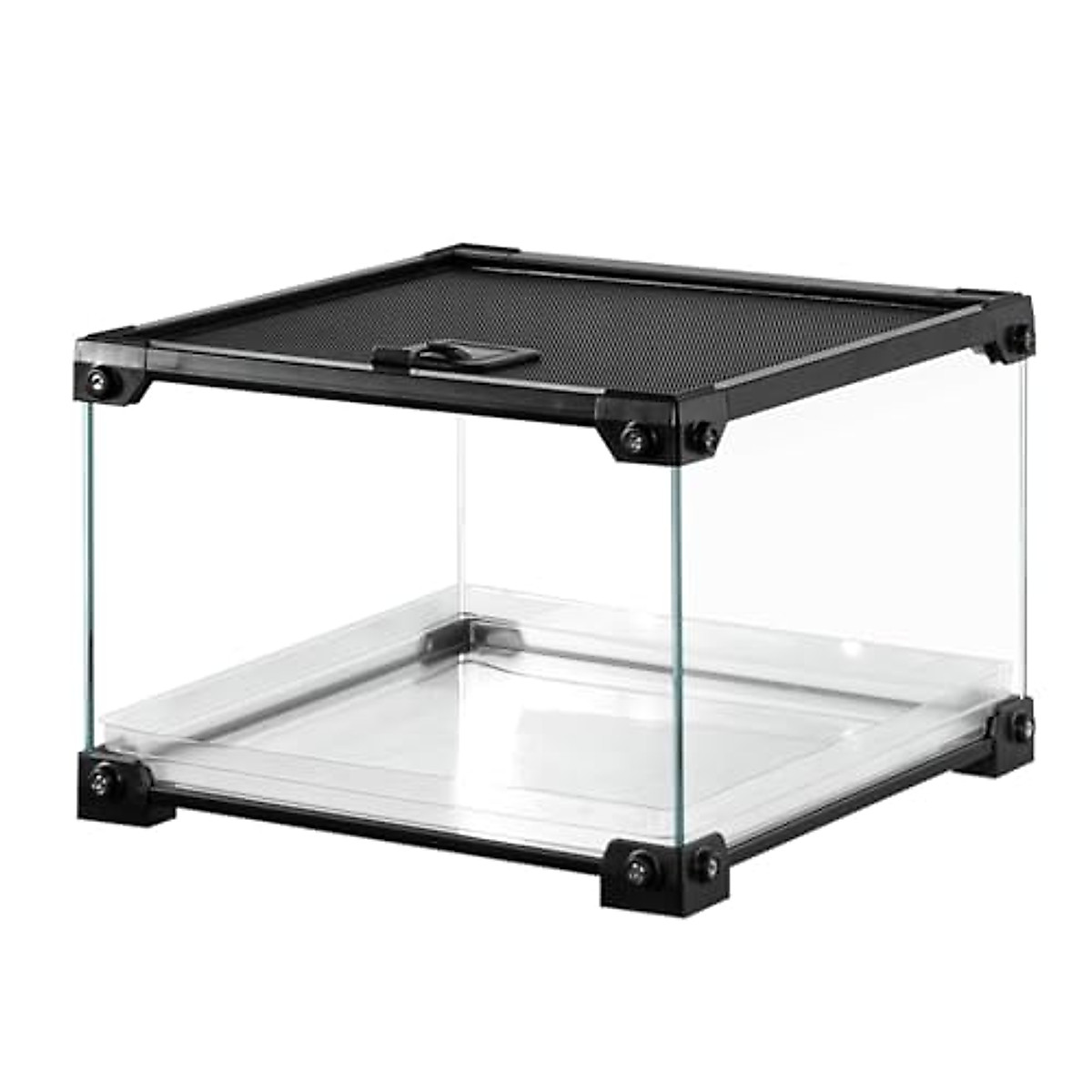 OIIBO Small Glass Reptile Terrarium 12.2" x 12.2" x 7.8" Top Feeding Reptile Tank Full View Visually Appealing Reptile Amphibians Habitat Enclosure