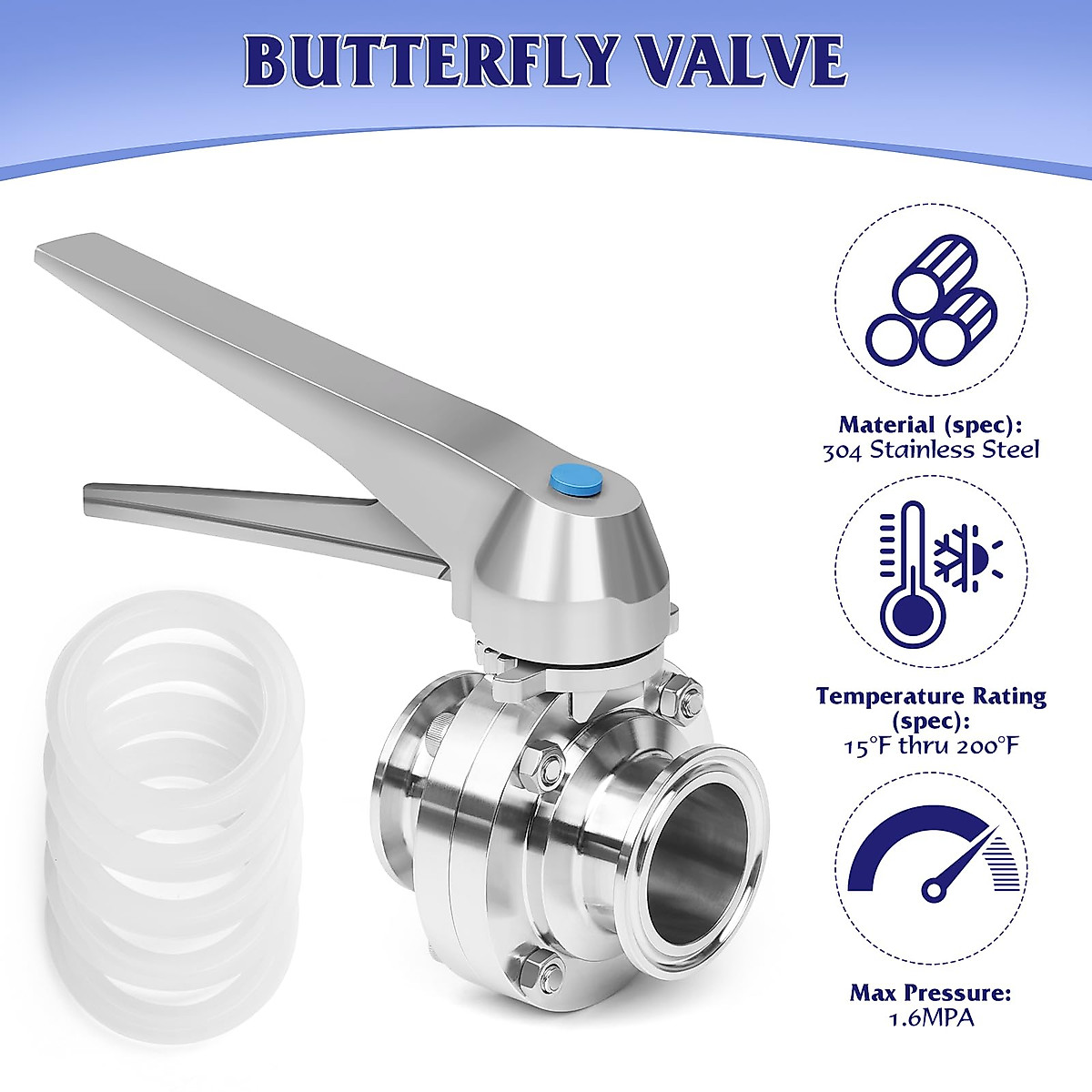 JMCOLMT 2 Inch Butterfly Valve 2 Pcs Sanitary Stainless Steel 304 with Trigger Handle Tri Clamp Butterfly Valve