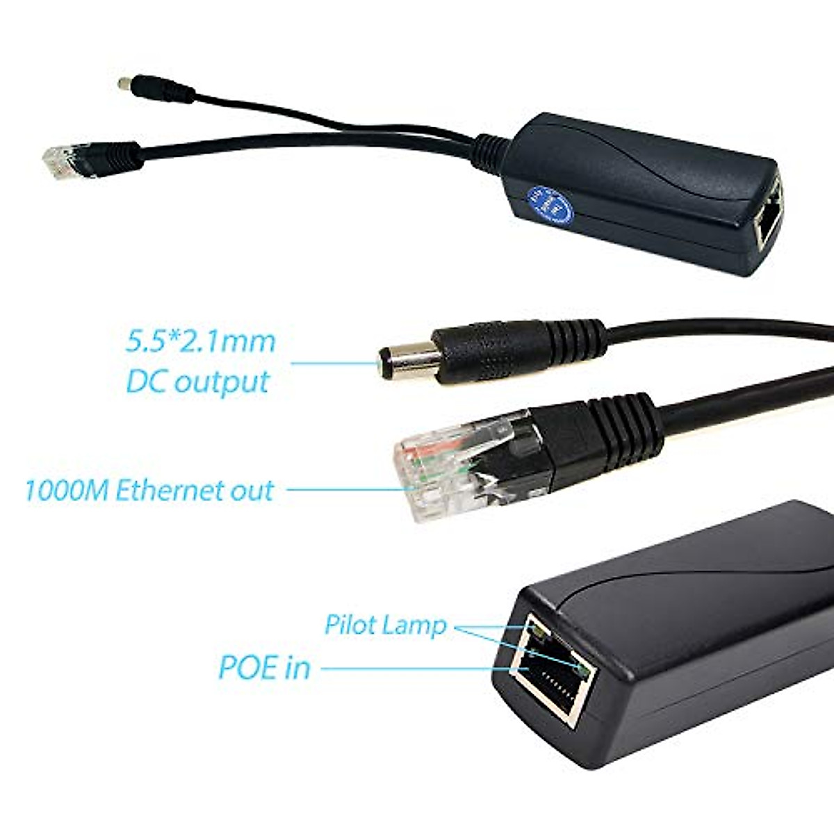 REVOTECH Gigabit PoE Splitter 12V 1A Output, IEEE 802.3af Standard Compliant 10, 100, 1000Mbps Power Over Ethernet Splitter Adapter for Security Camera CCTV Surveillance 5.5x2.1mm DC Plug (PS5712G)