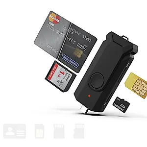 USB C Smart Card Reader, CAC/DOD Military Multi Memory Card Reader Supports SD/Micro SD/SDHC/SDXC/MMC/TF and SIM Adapter/Writer, Compatible with Windows, Mac OS, Linux, Android