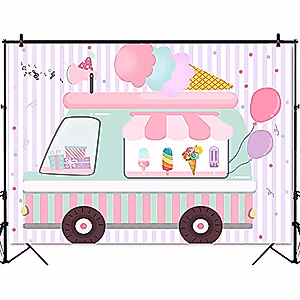 Mocsicka Ice Cream Birthday Party Backdrop Ice Cream Truck Birthday Party Background Ice Cream Shop Girls Birthday Party Cake Table Decoration Photo Booth Props (7x5ft)