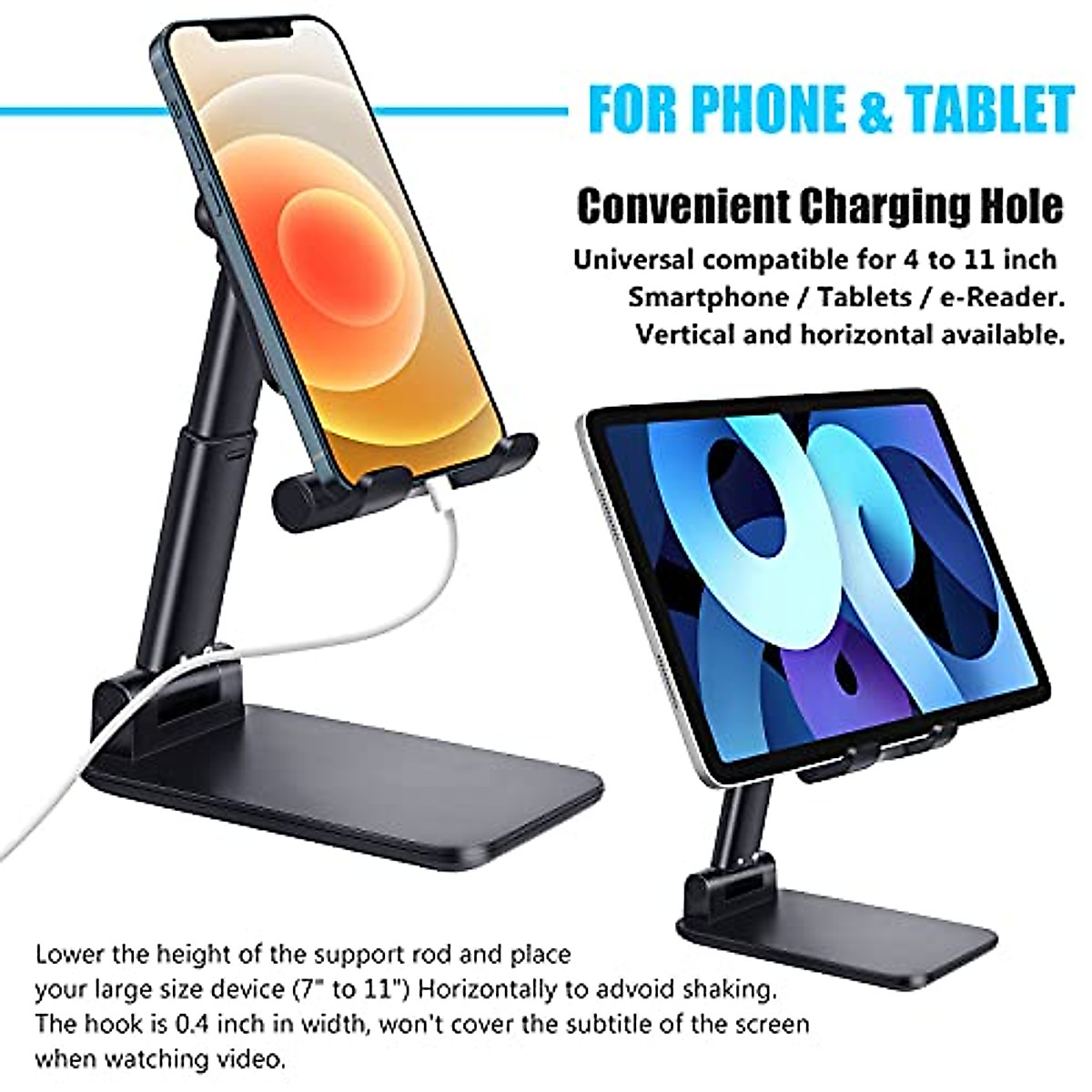 Cell Phone Stand for Desk, Angle Height Adjustable Phone Holder for Office, Compatible with iPhone 13 12 11 Pro XS Max XR 8 7 6S Plus, Samsung S20+ Note10, Tablets, Charging Accessories (2 Pack)