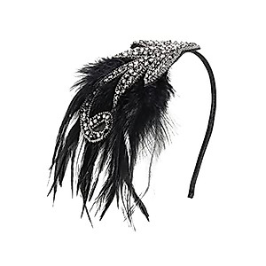 BABEYOND 1920s Flapper Headband Accessories Roaring 20s Feather Hair Band Vintage Gatsby Party Accessories (Silver)