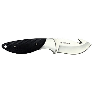 Elk Ridge Evolution - Outdoors Fixed Blade Hunting Knife - Satin Finish Drop Point Blade with Gut Hook, Black G10 Handle, and Leather Sheath - ERE-FIX014GH-BK