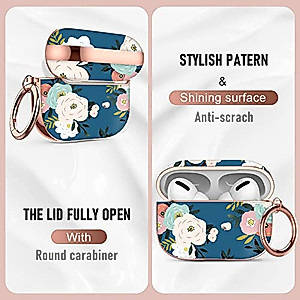 Youskin Airpod Pro 2 Case 2022 Flower Cute, AirPod Pro 2nd Generation Case, Rose Golden Plating Airpods Pro Case with Keychain，Shockproof Protective Case for AirPod Pro 2 2022，Blue Red Flower