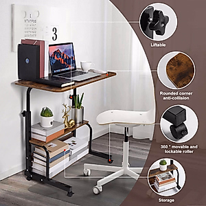 Dekhaoxe Adjustable Table Student Computer Desk Portable Home Office Furniture Small Spaces Sofa Bedroom Bedside Learn Play Game on Wheels Movable with Storage Size 31.5 * 15.7 in Oak D