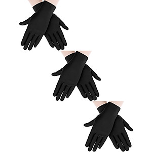 Sumind 3 Pairs Wrist Length Gloves Women Short Satin Gloves Opera Short Gloves for 1920s Wedding Party (Black 2)