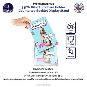 Marketing Holders 2 Pack Brochure Holder for 5.5" Bifolds Clear Acrylic Countertop Literature Organizer Space Saving Slant Back Booklet Dispenser for Trade Shows Expos and Conventions