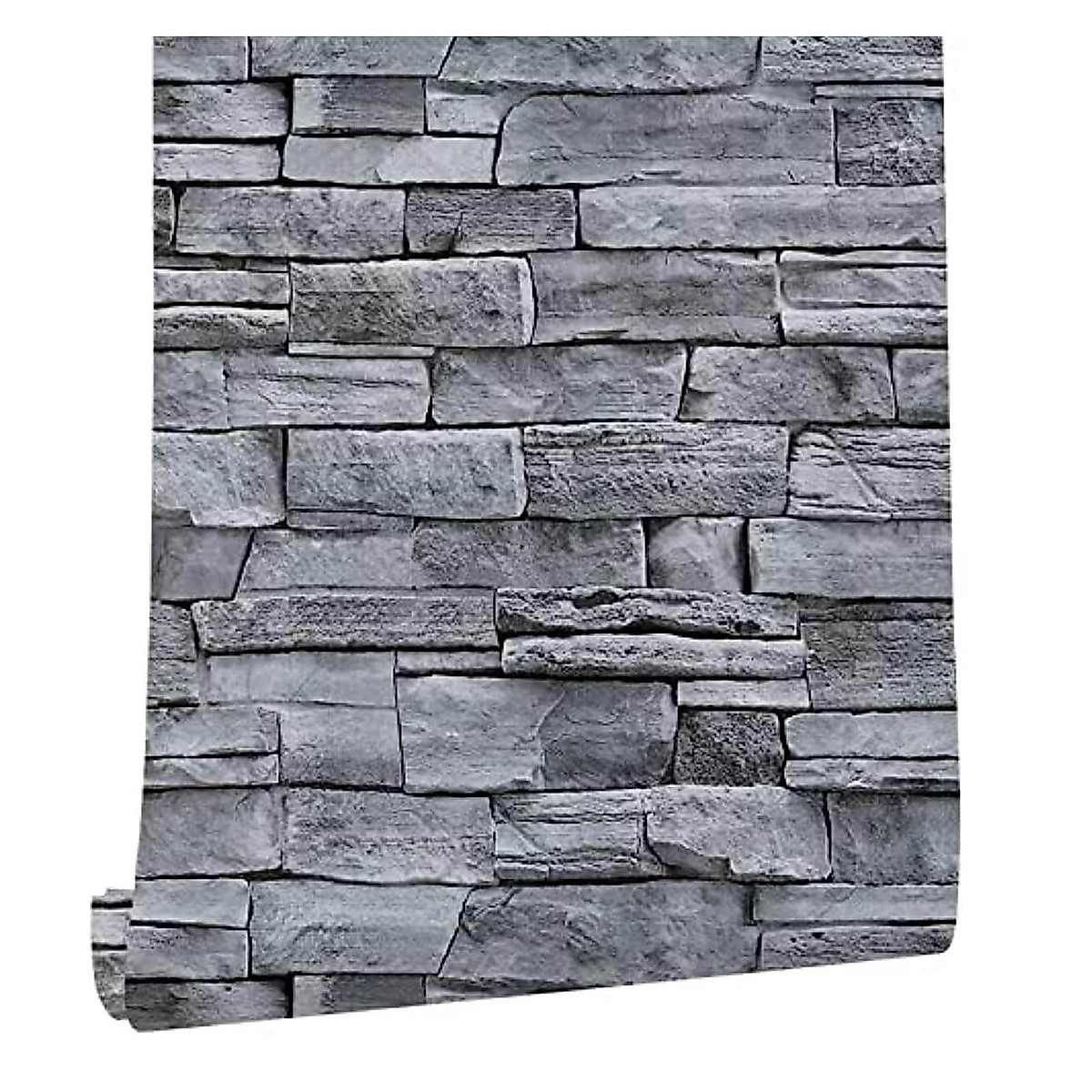 practicalWs 17.71" x 393.7" Grey Brick Stone Peel and Stick Wallpaper 3D Removable Decoration Wall Paper Self-Adhesive Contact Paper Stick on Wall Panels Backsplash Bedroom Wall