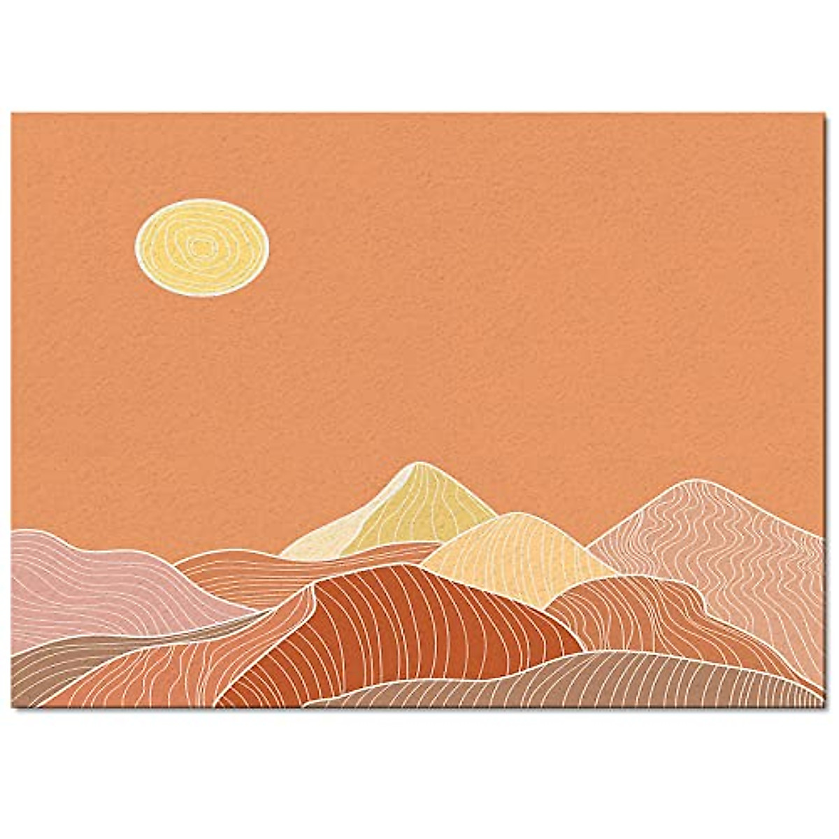 Large Area Rug 2' x 3' Throw Carpet Floor Cover Nursery Rugs for Children, Abstract Mountains Sunset Modern Kitchen Mat Runner Rugs for Living Room/Bedroom Simple Art Lines Ombre Orange