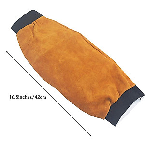 Jewboer Leather Welding Sleeves Heat Flame Resistant Arm Protection for Welder 16.5" Long