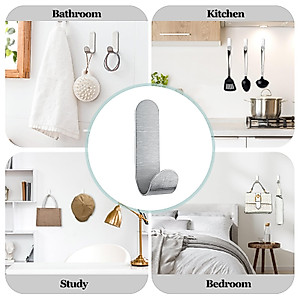 16 pcs Adhesive Hooks, Silver Command Hooks，Wall Hooks Heavy Duty 304 Stainless Steel Wall Hooks Adhesive for Hanging Jackets, Party Light Strip, Kitchenware, Keys, Bags and Hats (Silver)