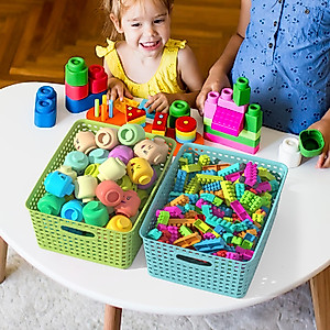 Ponpong Plastic Storage Baskets, plastic weave basket, 4 Packs