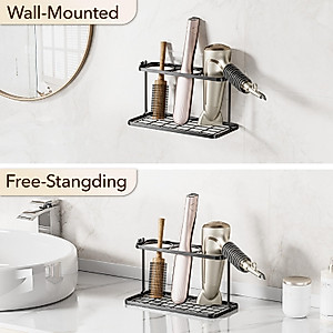 Josmimic Hair Dryer Holder Wall Oragnizer: 3 in 1 Hair Tool Oragnizer - Adhesive Blow Dryer Storage - Adjustable Height Bathroom Organizer Basket for Hair Dryer, Curling Wands, Hair Straighteners