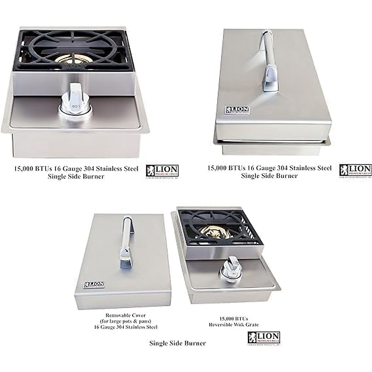 AMS Fireplace, Lion 40 Inch Grill Package w Double Access Drawer and Horizontal Single Door side burner Refrigerator Liquid Propane