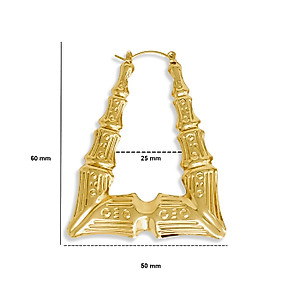 Pnk Trend Gold Tone Hollow Casting Hip-Hop Oversized Triangle Bamboo Large Hoop Earrings for Women, 50 mm/ 2 Inches with Gift Jewelry Box