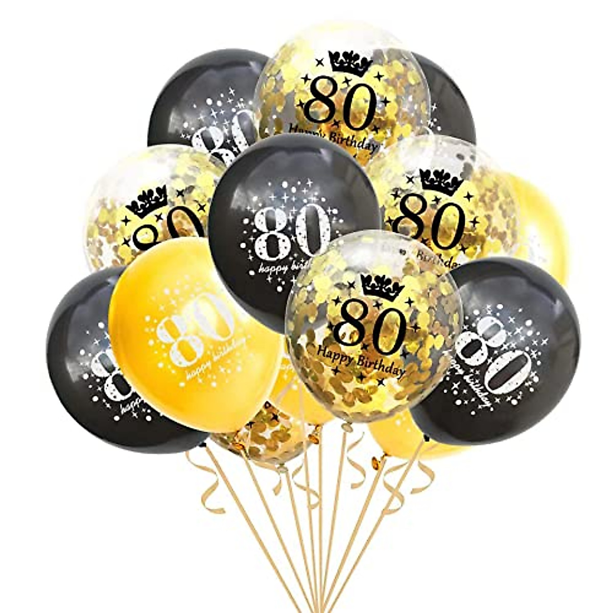 80th Birthday Balloons Gold and Black Party Decorations Latex Confetti Balloon for 80 Year Old Anniversary Theme Birthday Party Supplies 12 Inch 15 Pack(80 years old)