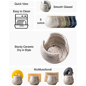 Zoeeker Sponge Holder for Kitchen Sink, Ceramic Dish Sponge Drying Caddy Sponge Rack Kitchen Organizer Cute Kitchen Accessories for Sink Counter, Speckled Glaze