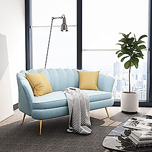 Loveseat Sofa, Modern Velvet Couch Accent Upholstered Settee, 2 Seater Small Loveseat for Small Spaces, Office, Bedroom, Living Room (Light Blue)