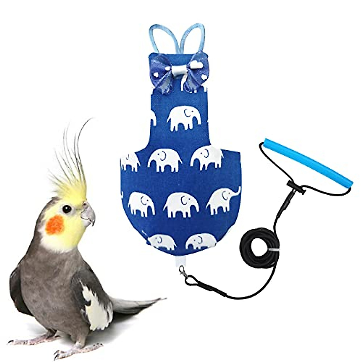 VANFAVORI Bird Diaper Harness Flight Suit Clothes with 80 Inch Flying Leash for Parrots Cockatiel Pet Birds Including A Cotton Pad, S Size, Elephant