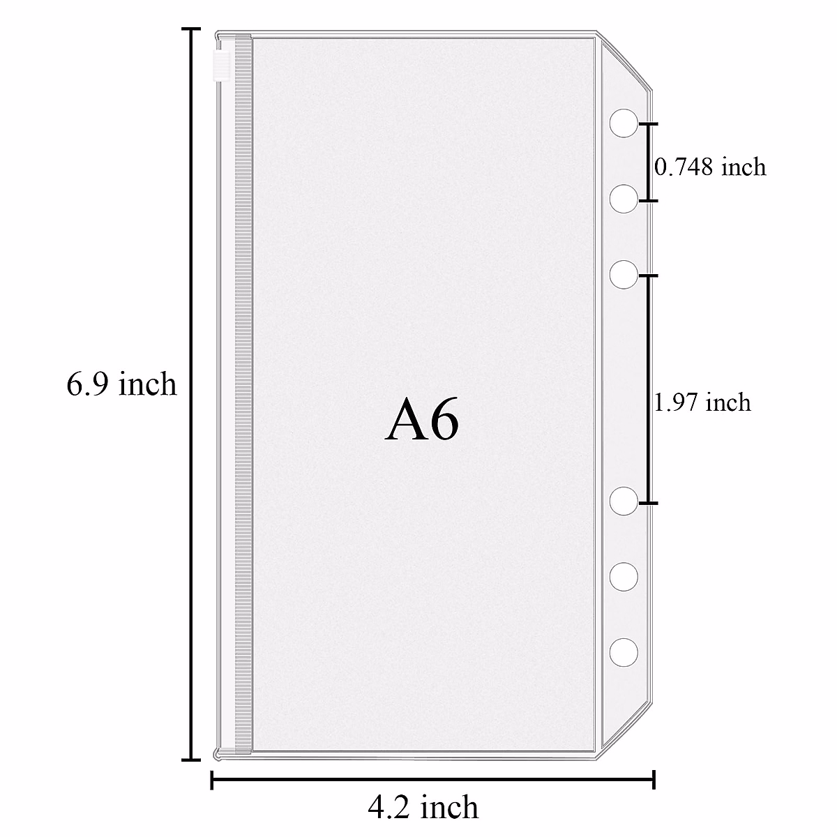 Antner 12pcs A6 Size Binder Pockets 6 Holes Budget Cash Envelopes for Budgeting, Clear Zipper Folders Loose Leaf Bags for 6-Ring Budget Binder, Waterproof PVC Document Pouch Filing Bags