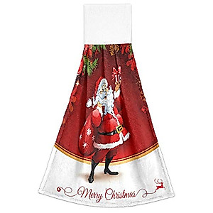 Funny Christmas Kitchen Towel 2pcs Santa Claus Xmas Soft Coral Velvet Hand Towels with Hanging Loop for Bathroom Washcloth Absorbent Tie Towel