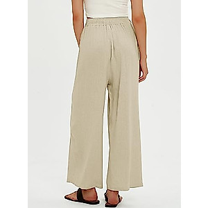 Beaully Women Linen Pants High Waist Wide Leg Palazzo Pants Casual Loose Long Trousers with Pockets 6096 Apricot Medium
